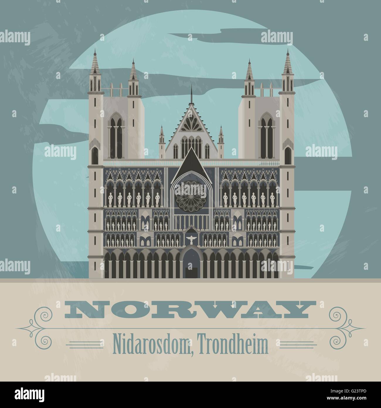 Norway landmarks. Retro styled image. Vector illustration Stock Vector ...