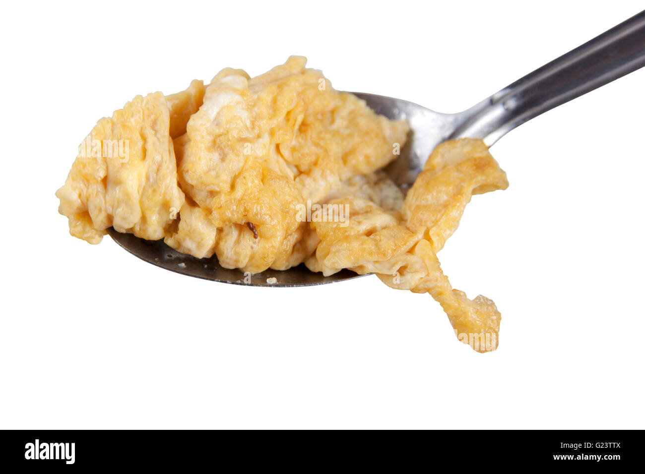 omelet on spoon. isolated on white background. Objects with Clipping ...