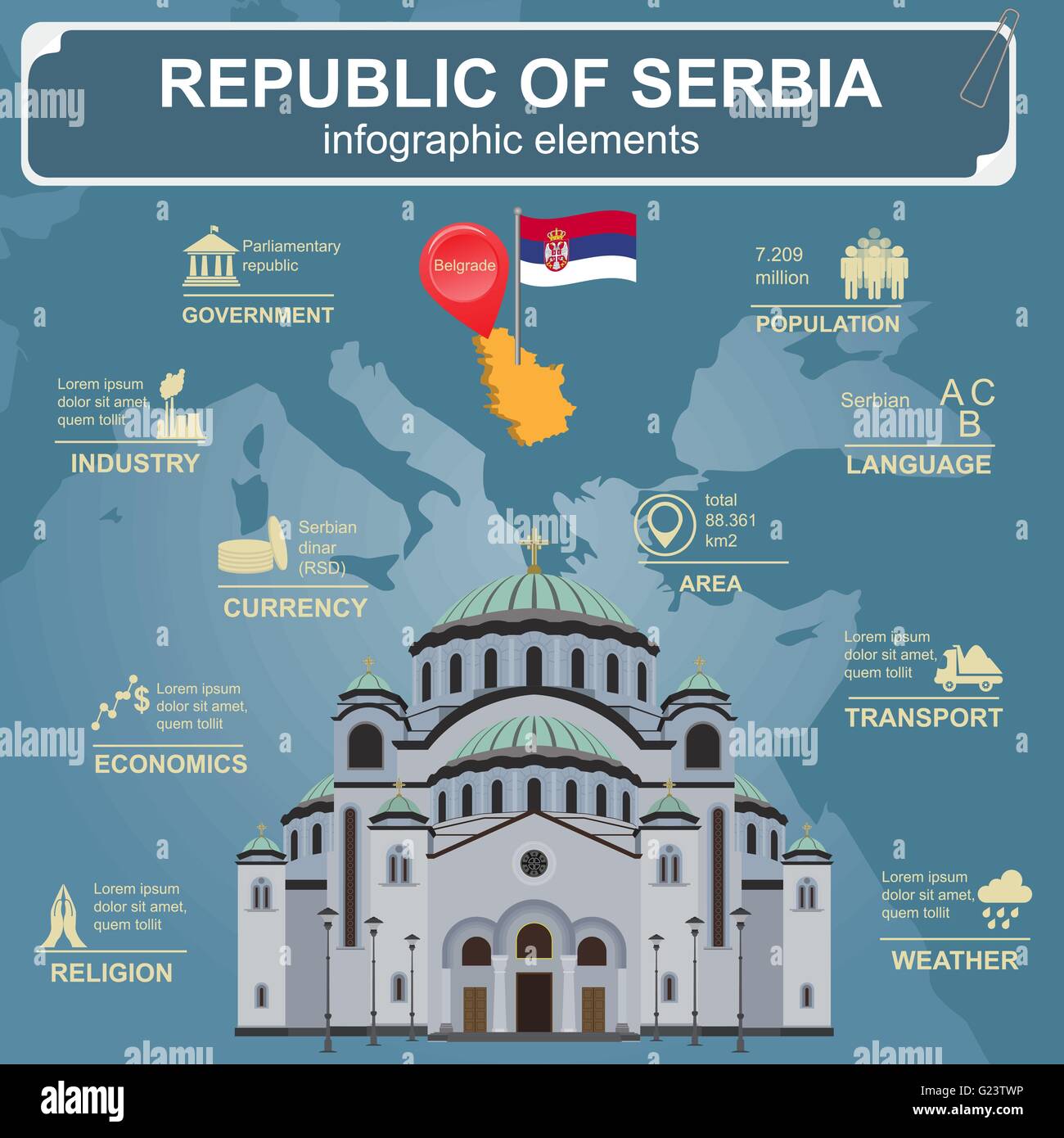 Serbia Infographics Statistical Data Sights Vector Illustration