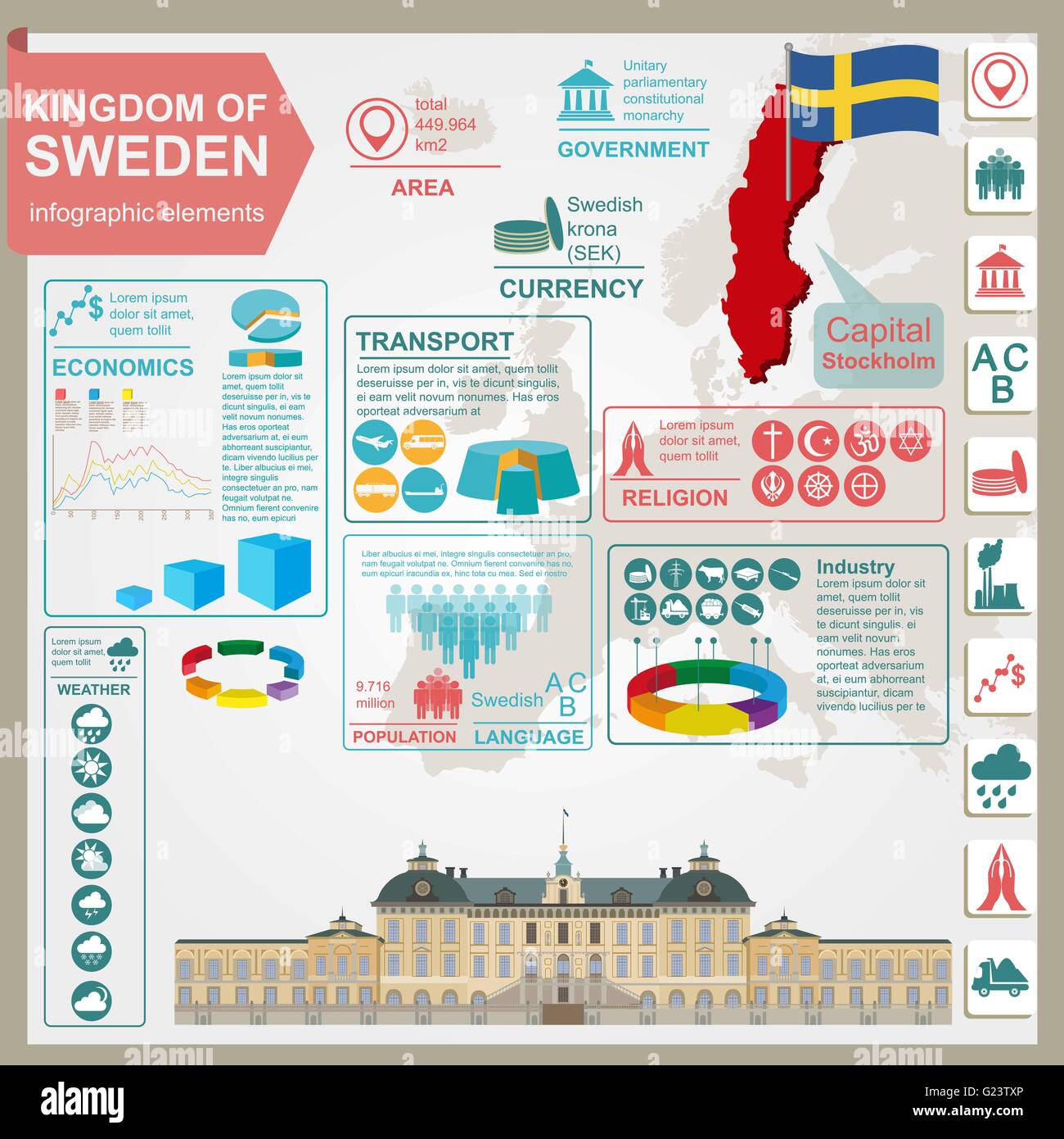 Sweden infographics, statistical data, sights. Vector illustration ...