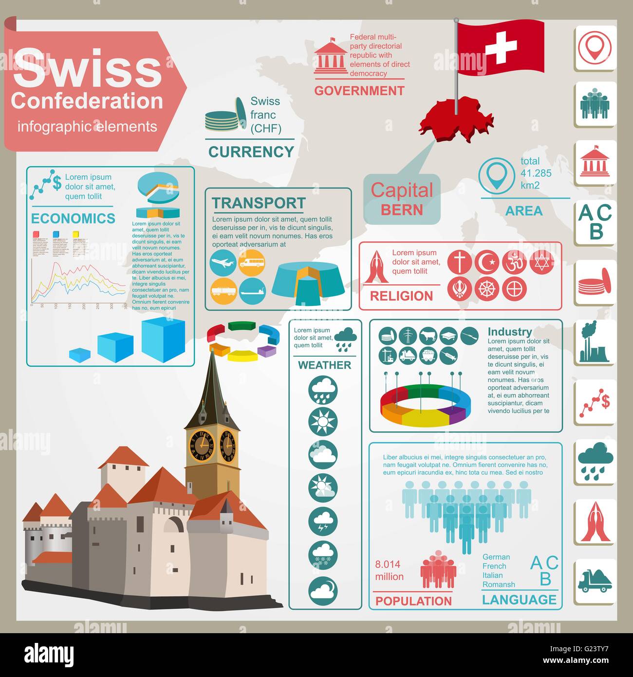 Switzerland infographics, statistical data, sights. Vector illustration ...