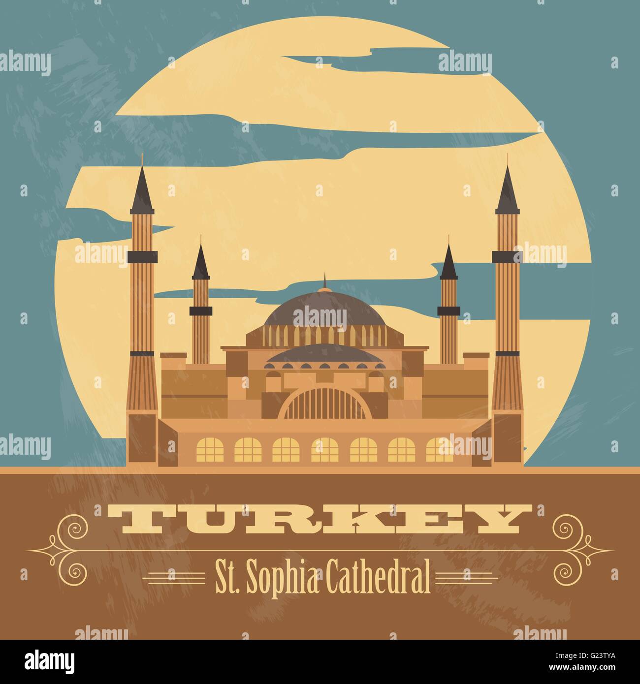 Turkey landmarks. Retro styled image. Vector illustration Stock Vector ...