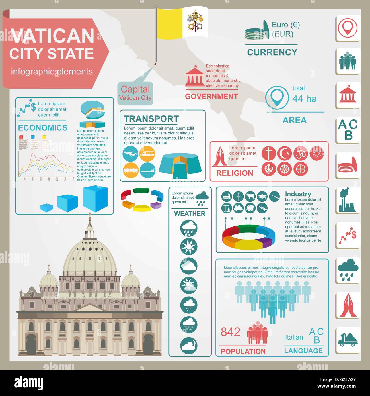 Vatican infographics, statistical data, sights. Vector illustration ...