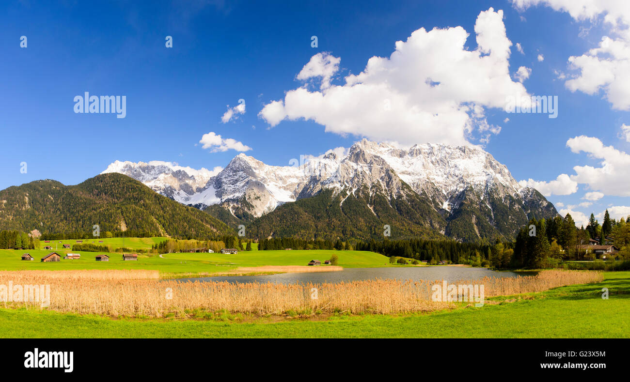 Panorama landscape in Bavaria with beautiful lake and alps mountains ...