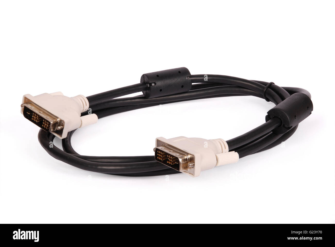 DVI display cable isolated on white background with soft shadow ...