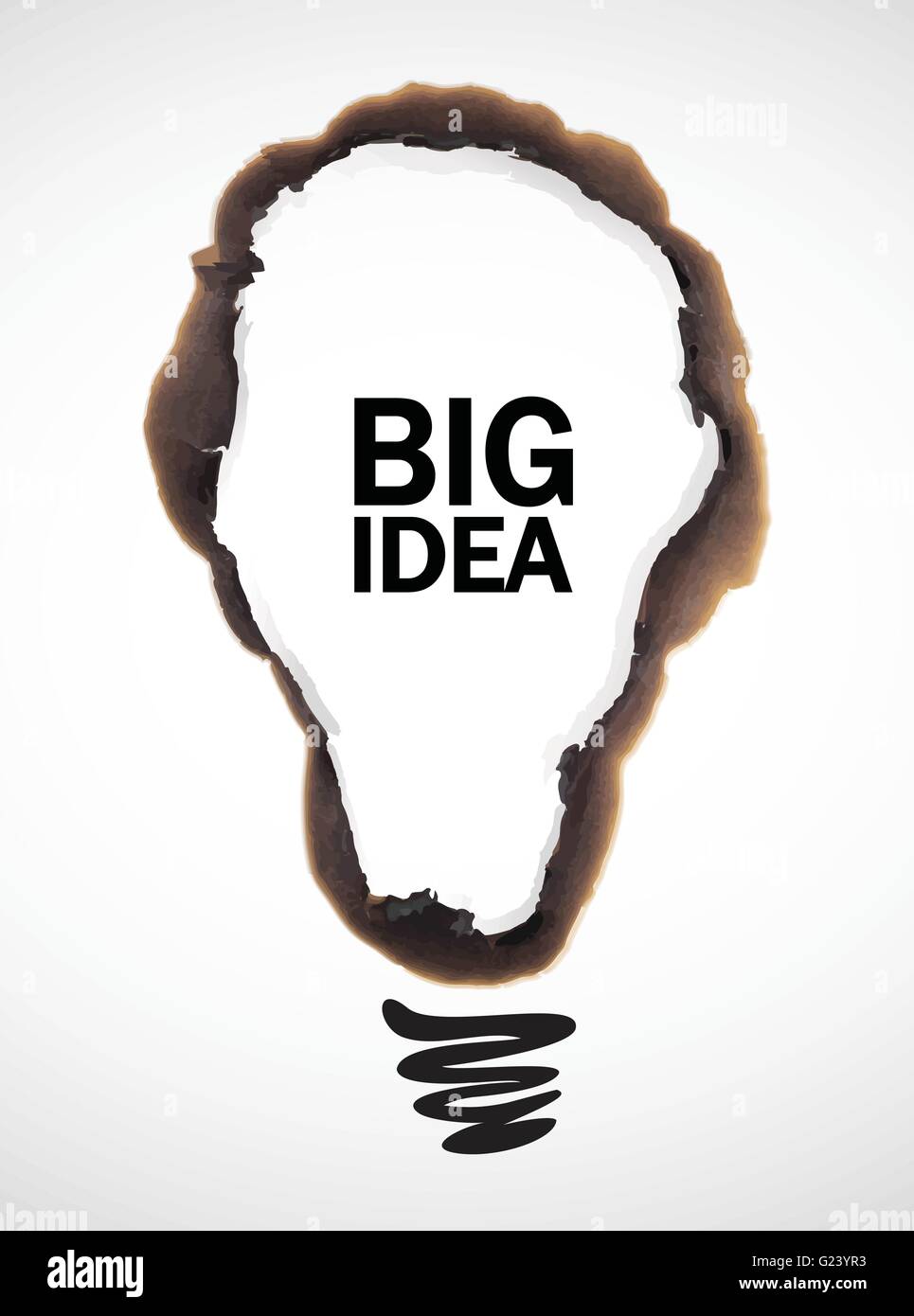 vector illustration of bulb shaped burn mark with big idea text on ...