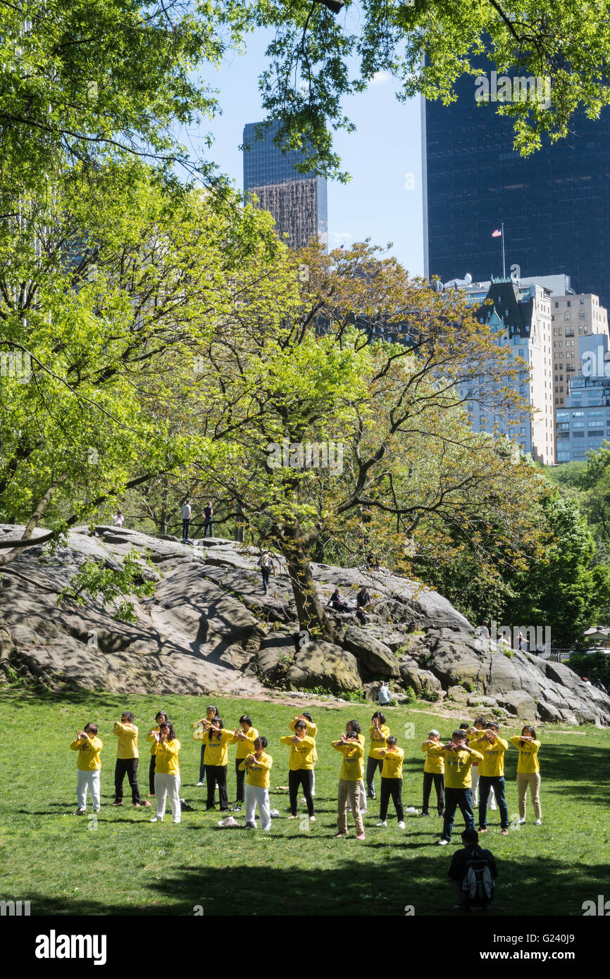 Group of People Practicing Falun Gong Exercise, Central Park, NYC Stock ...