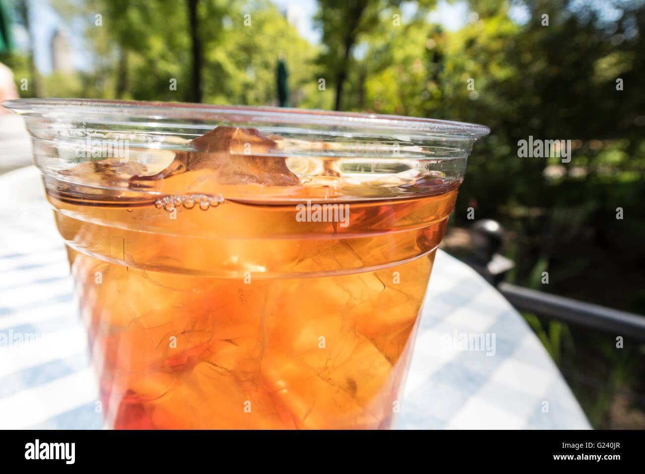 Iced Tea in Plastic Glass Stock Photo - Alamy