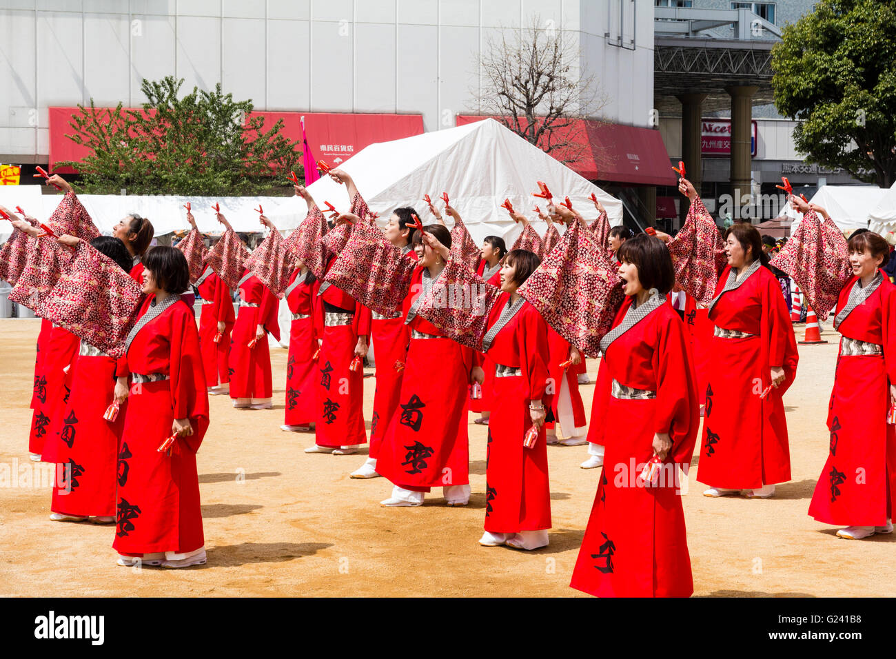 Japanese hinokuni Yosakoi dance festival. Dance team, mainly young ...