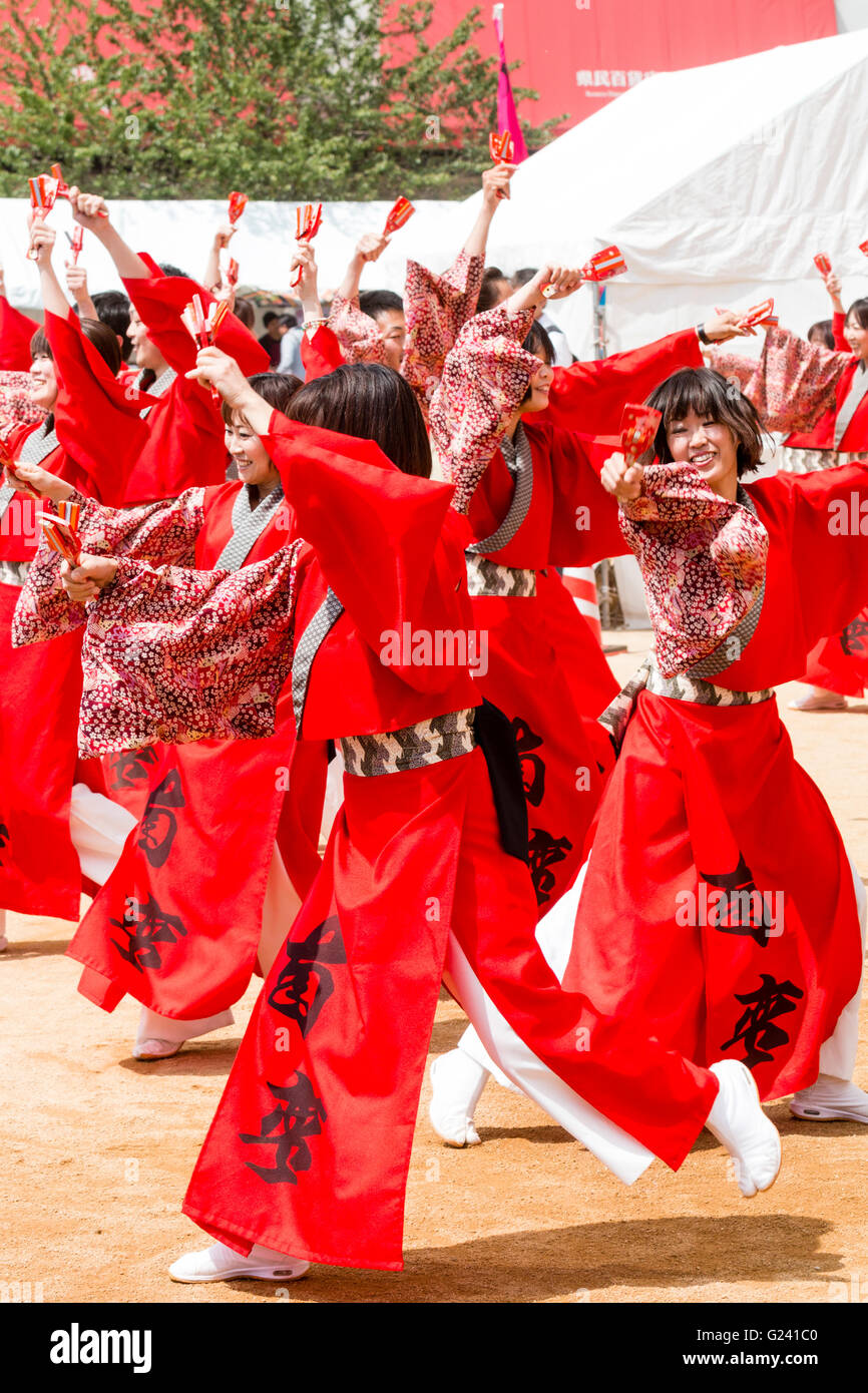 Japanese hinokuni Yosakoi dance festival. Dance team, mainly young ...