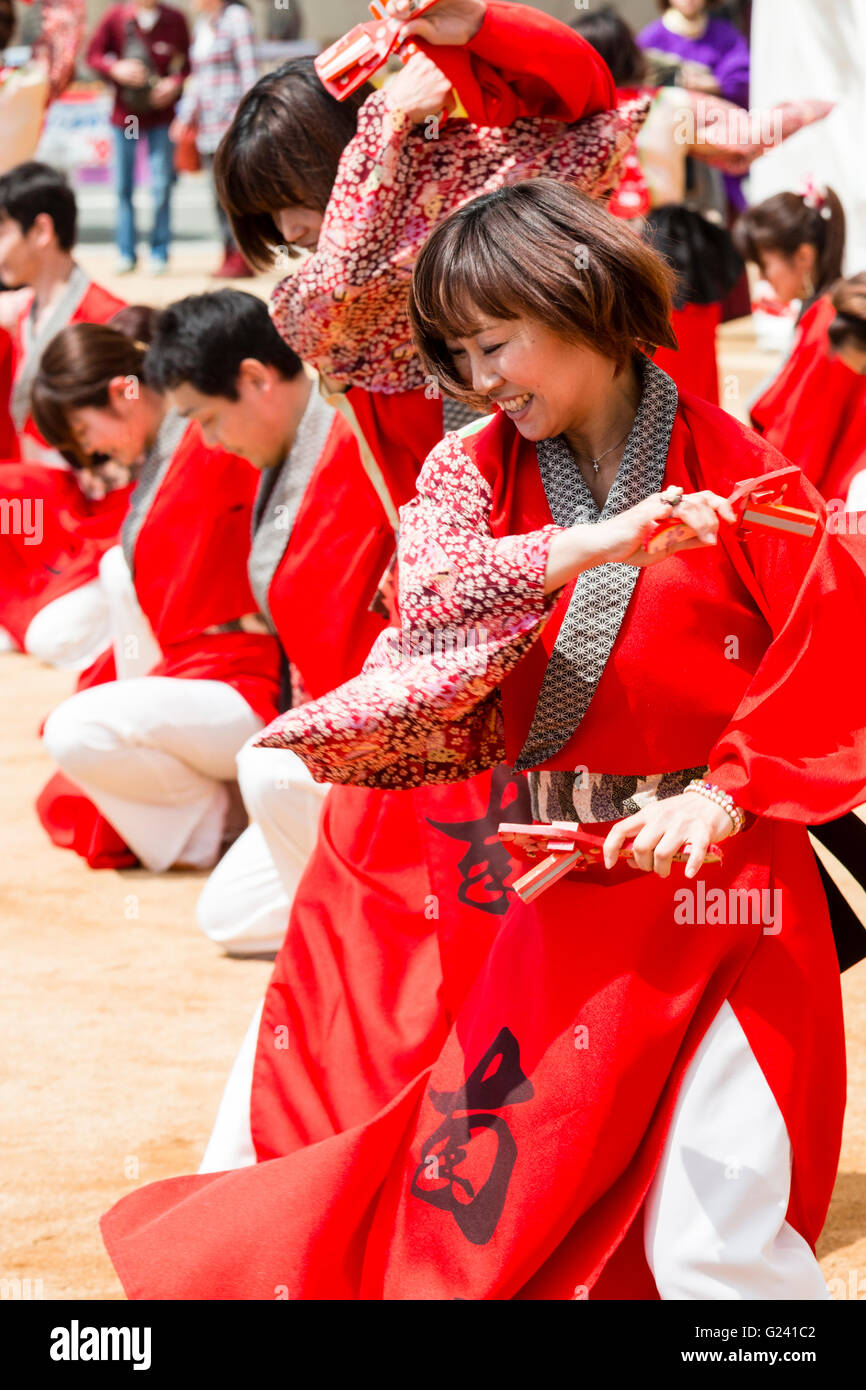 Japanese hinokuni Yosakoi dance festival. Dance team, mainly young ...