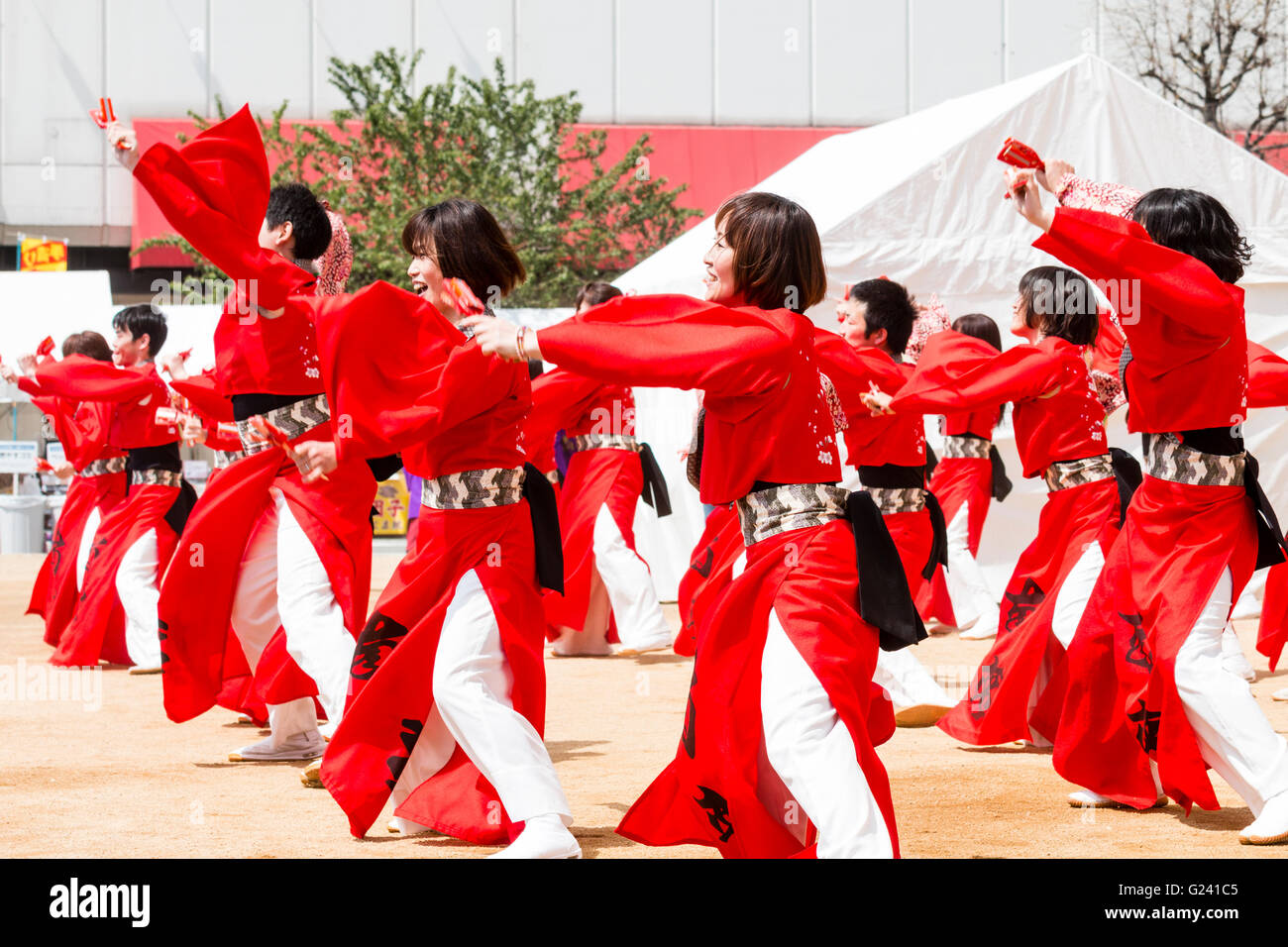 Japanese hinokuni Yosakoi dance festival. Dance team, mainly young ...