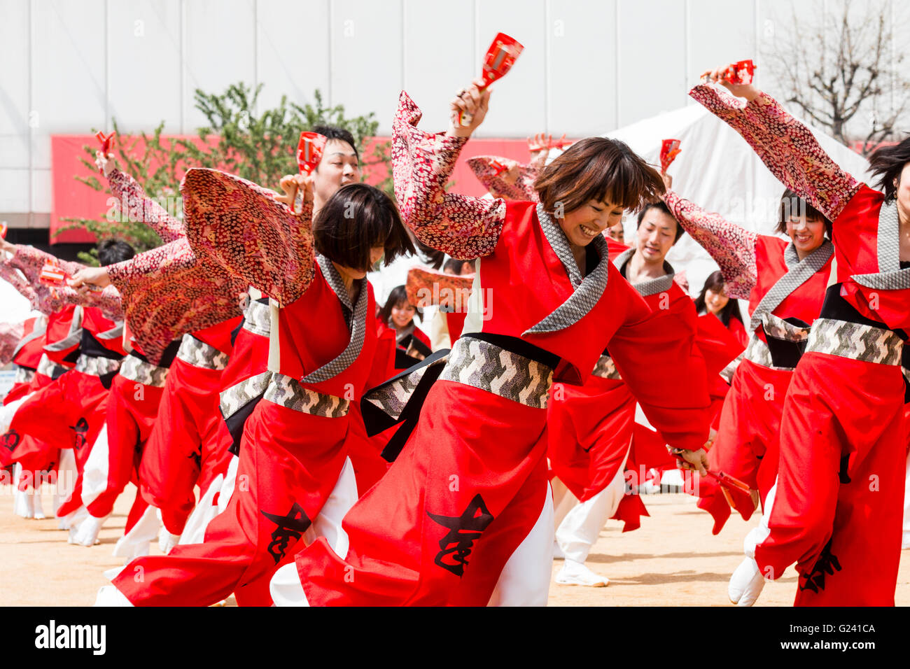 Japanese hinokuni Yosakoi dance festival. Dance team, mainly young ...