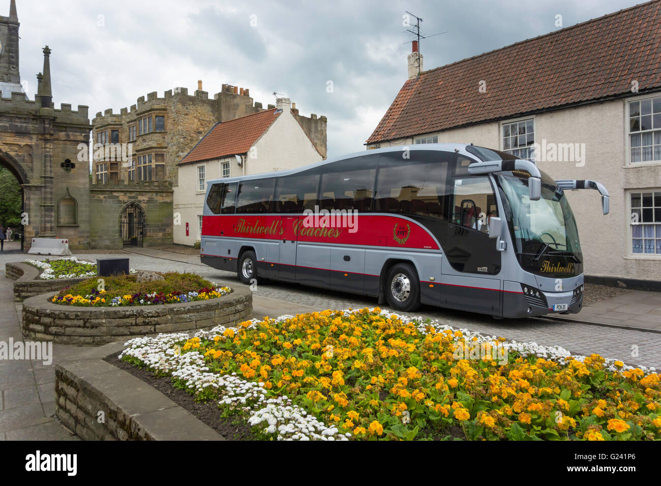 A luxury coach parked at Auckland Castle having just delivered a party ...