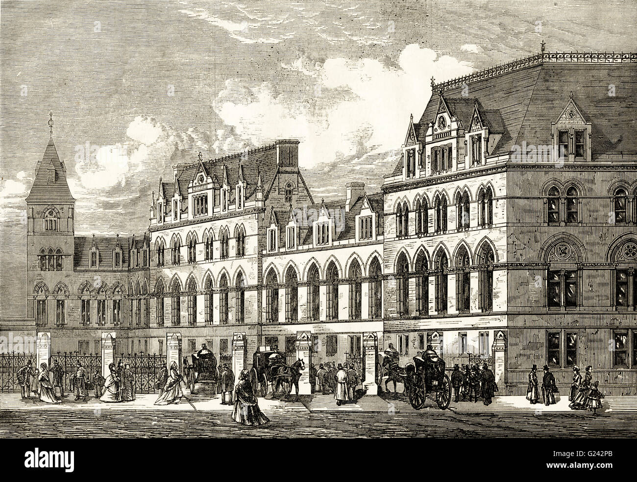 Front view of new terminus buildings of the Great Eastern Railway at ...
