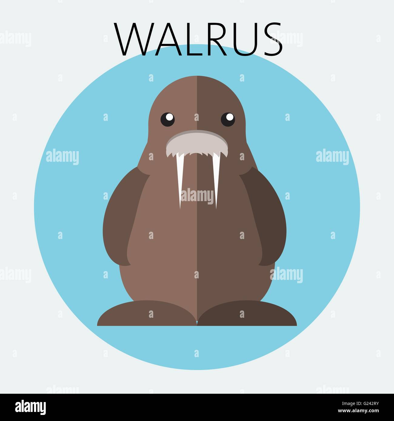 Abstract illustration with a brown walrus in a round blue frame, over ...