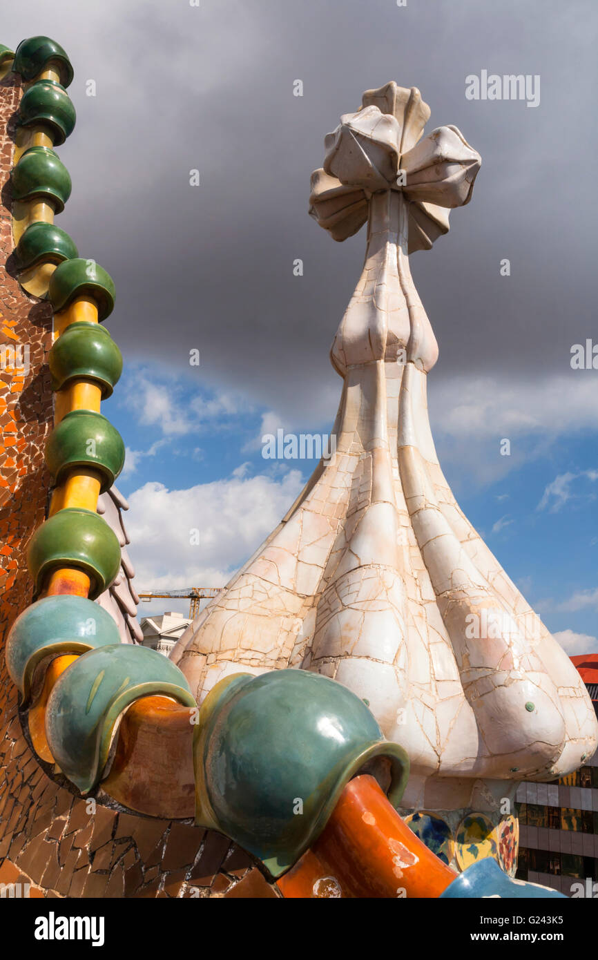 Detail Of A Casa Batlo Chimney and Dragon's Back Roof, designed by ...