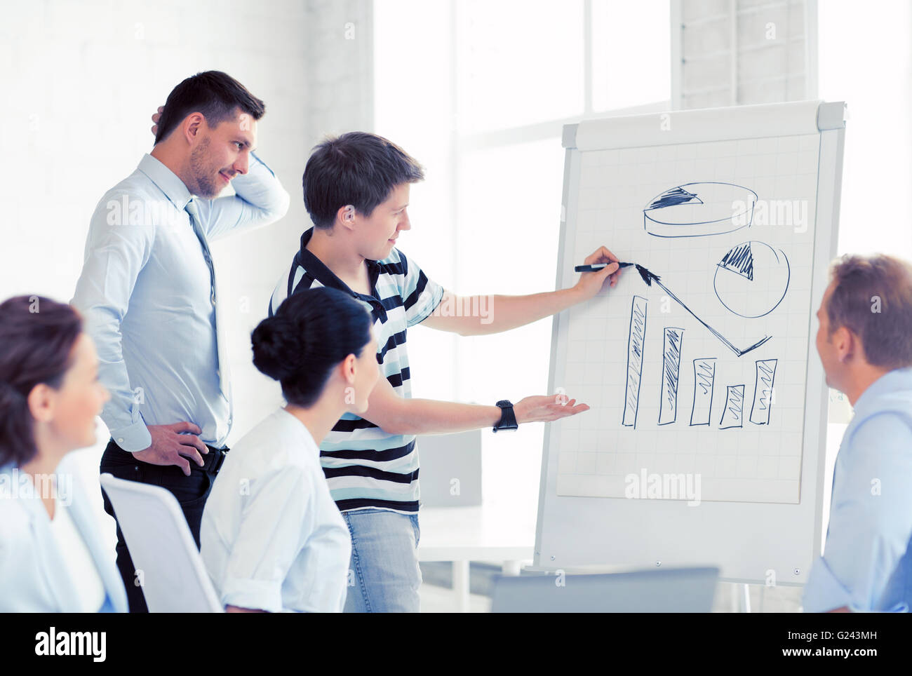 business team working with flipchart in office Stock Photo - Alamy