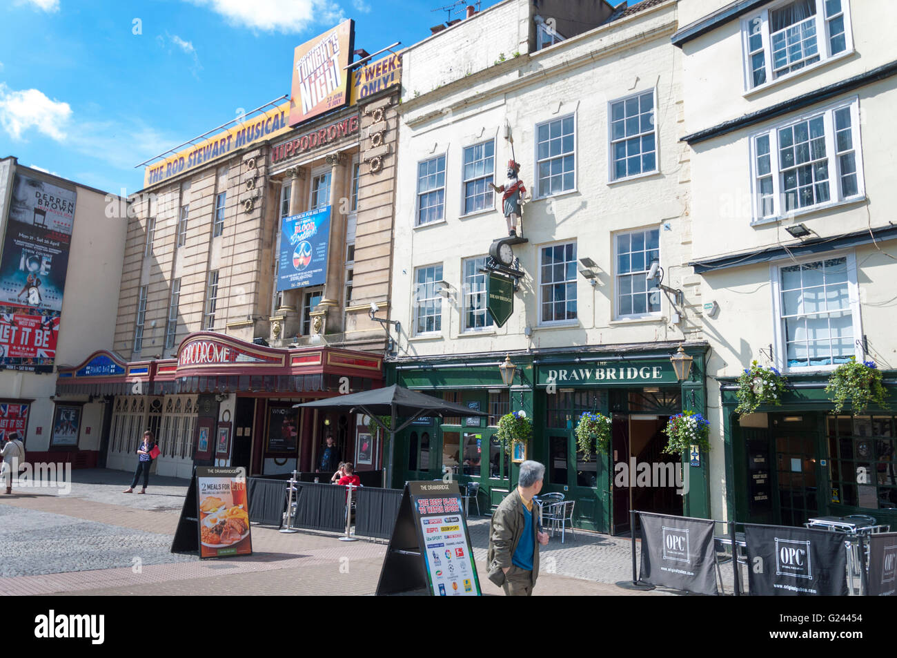 The Drawbridge pub and Hippodrome in Bristol city centre, England, UK ...