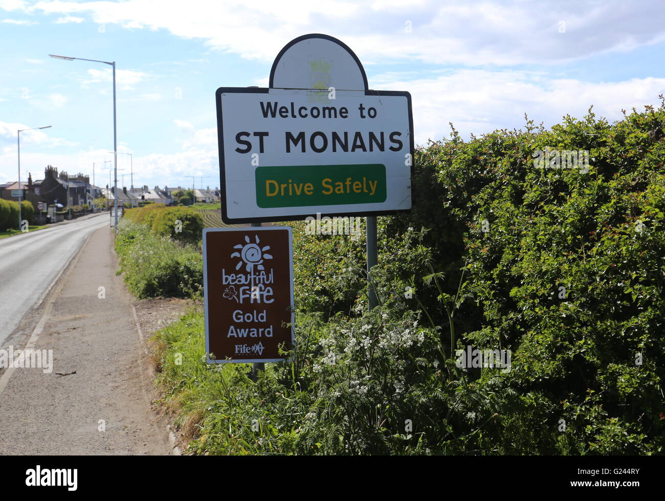 Welcome to St Monans sign Fife Scotland May 2016 Stock Photo - Alamy