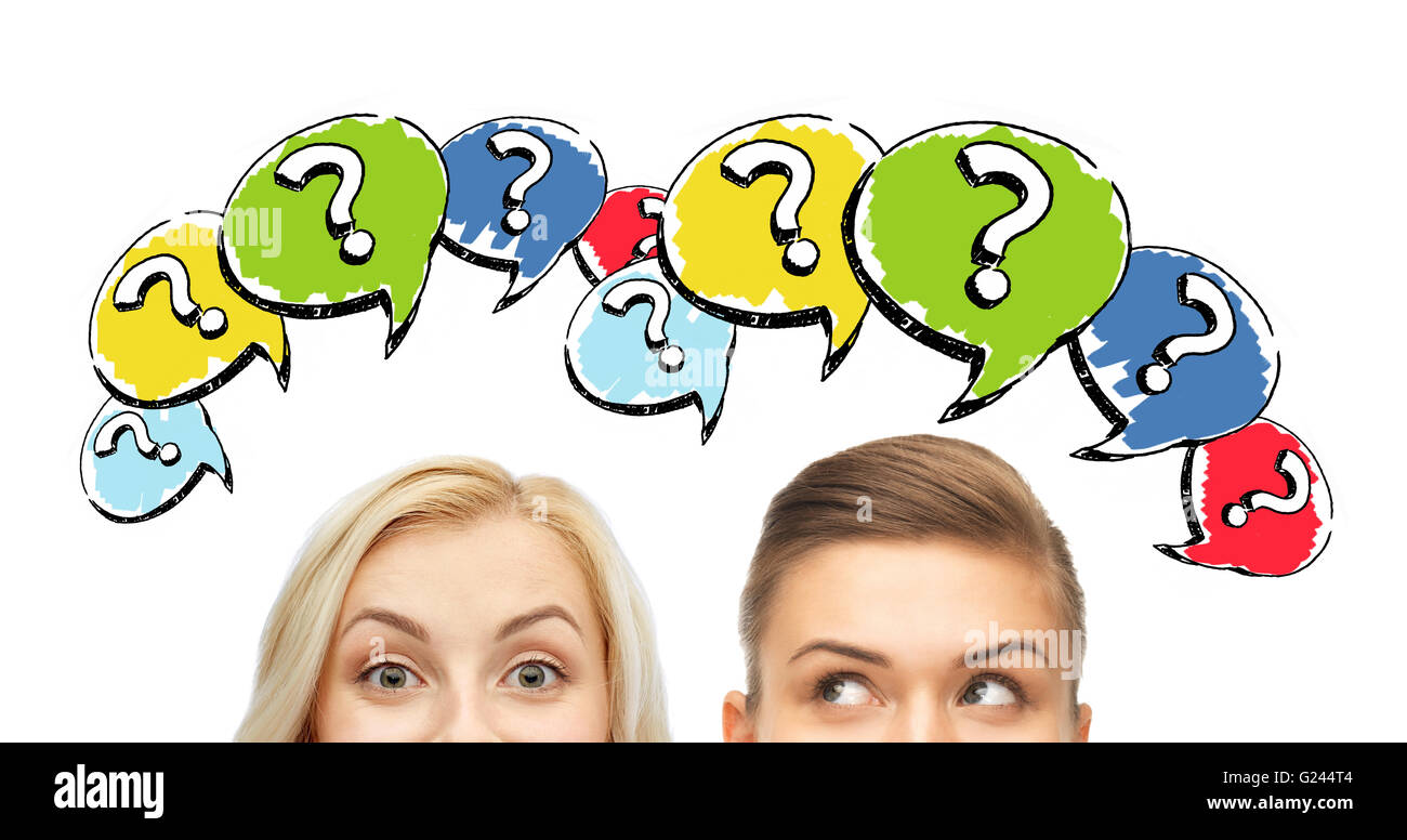 happy young women faces with question marks Stock Photo - Alamy