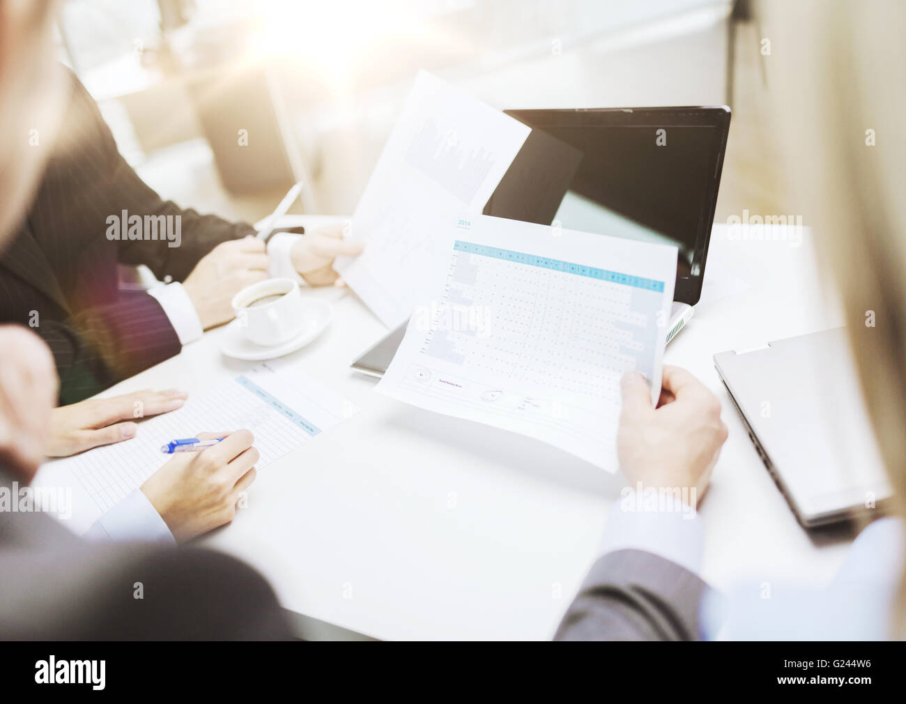 close up of files and laptop computer in office Stock Photo - Alamy