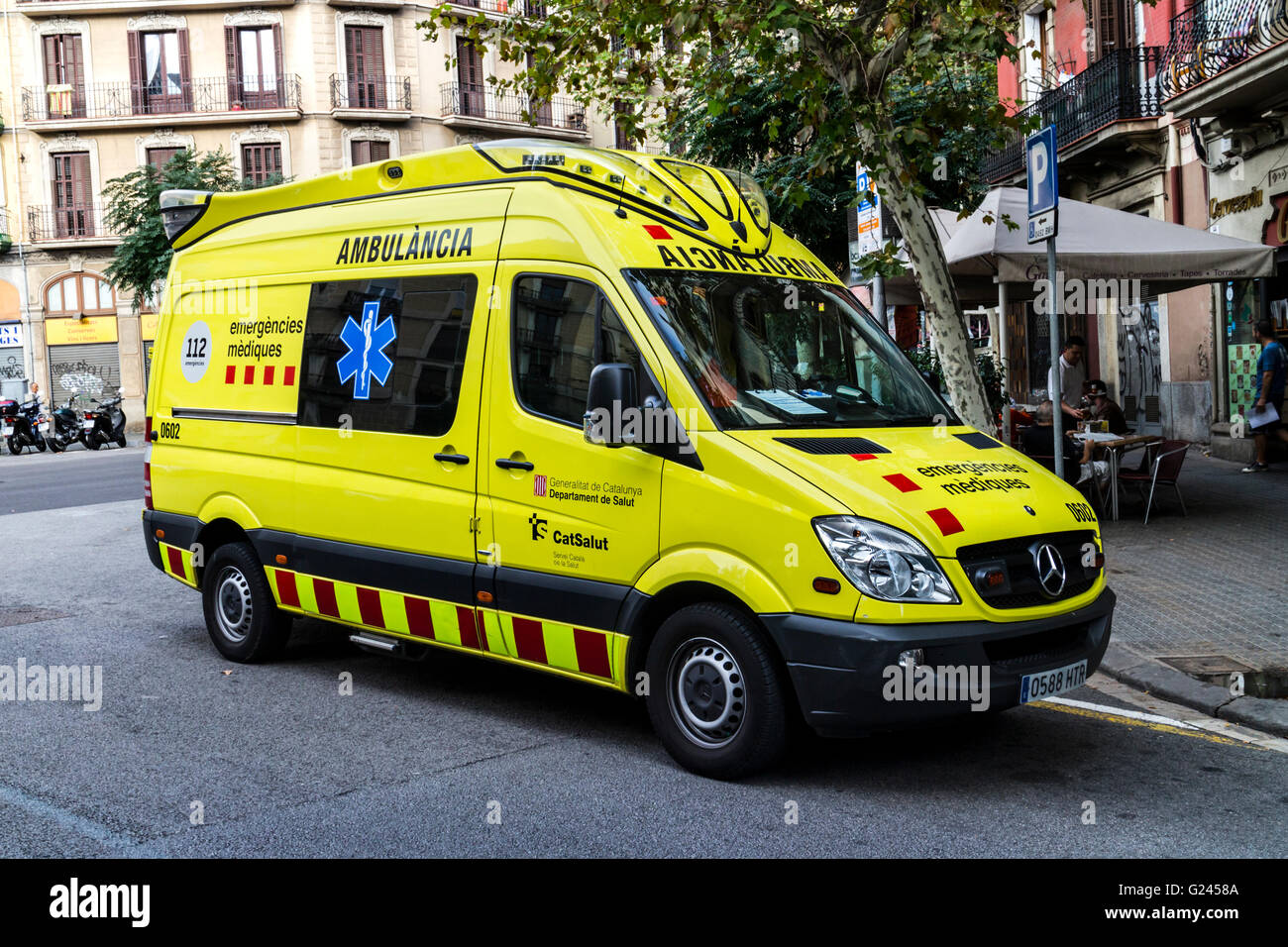 Spanish ambulance out on call, Barcelona, Catalonia, Spain Stock Photo ...