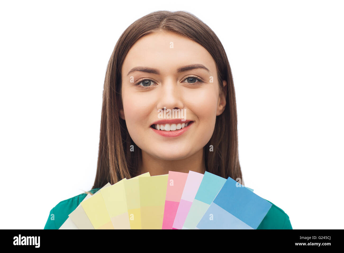 smiling young woman with color swatches Stock Photo - Alamy
