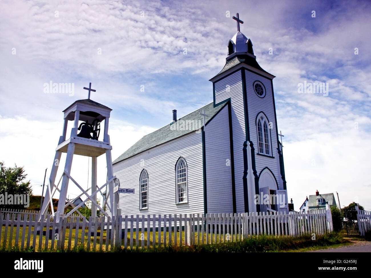 White Church in the Village of Trinity, Newfoundland, Canada Stock ...