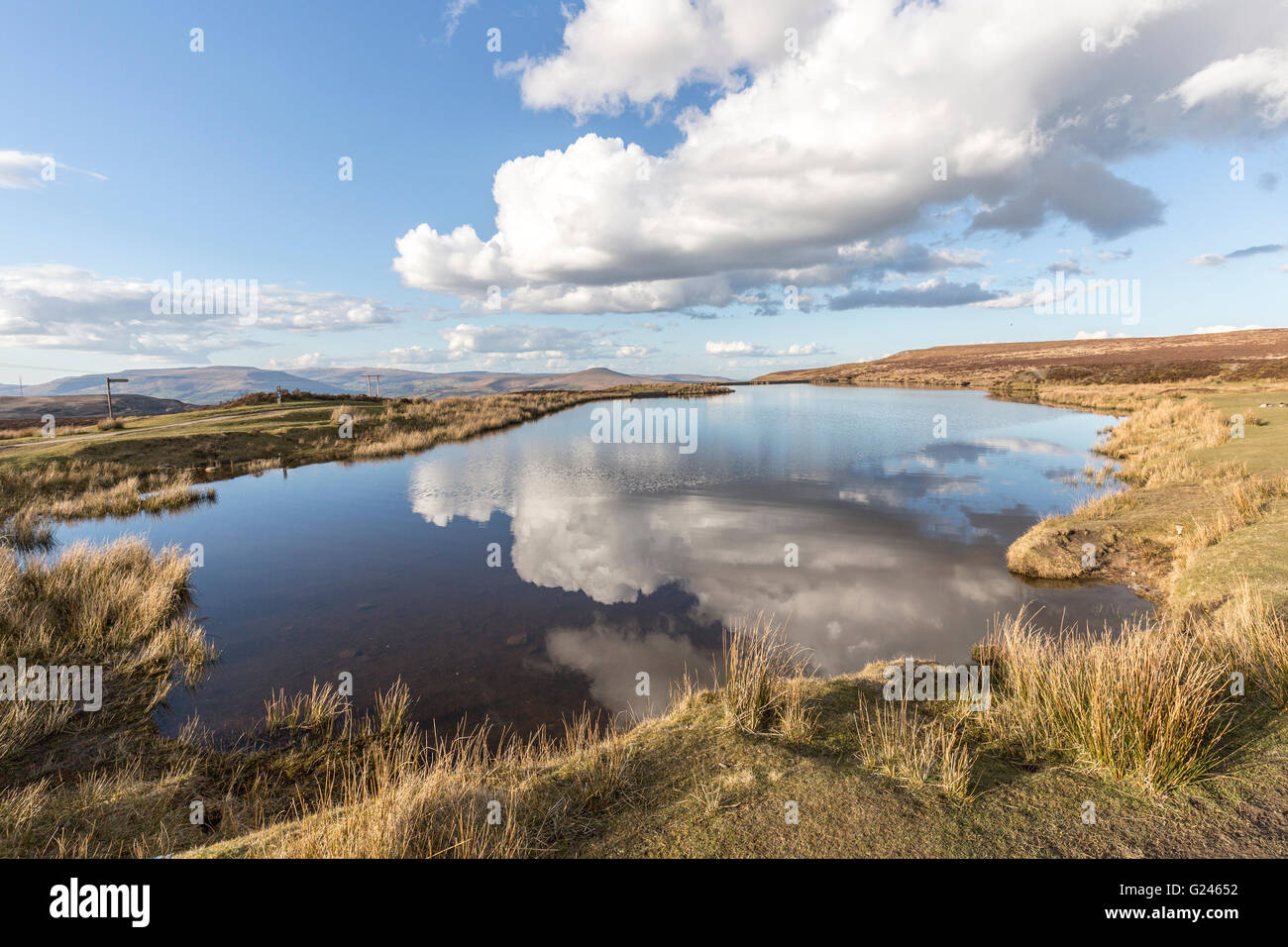 Reflections in Keeper's Pond, Pwll Du hillside, Blorenge, Wales, UK ...