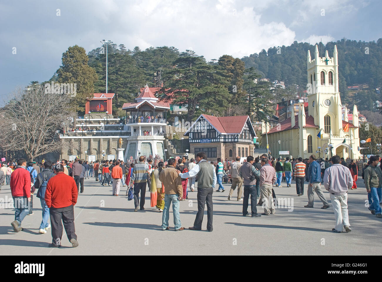 Old colonial buildings at the Mall, Shimla, Himachal Pradesh, India ...