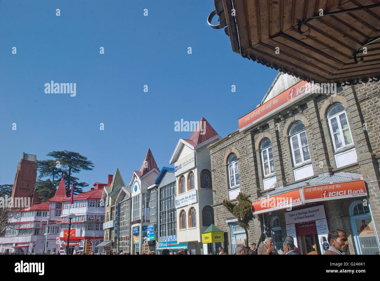 Old colonial buildings at the Mall, Shimla, Himachal Pradesh, India ...
