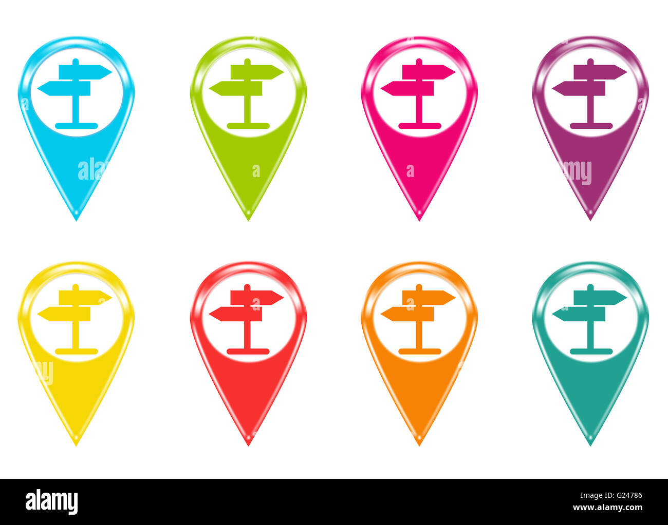 Set of icons or colored markers with direction symbol Stock Photo - Alamy