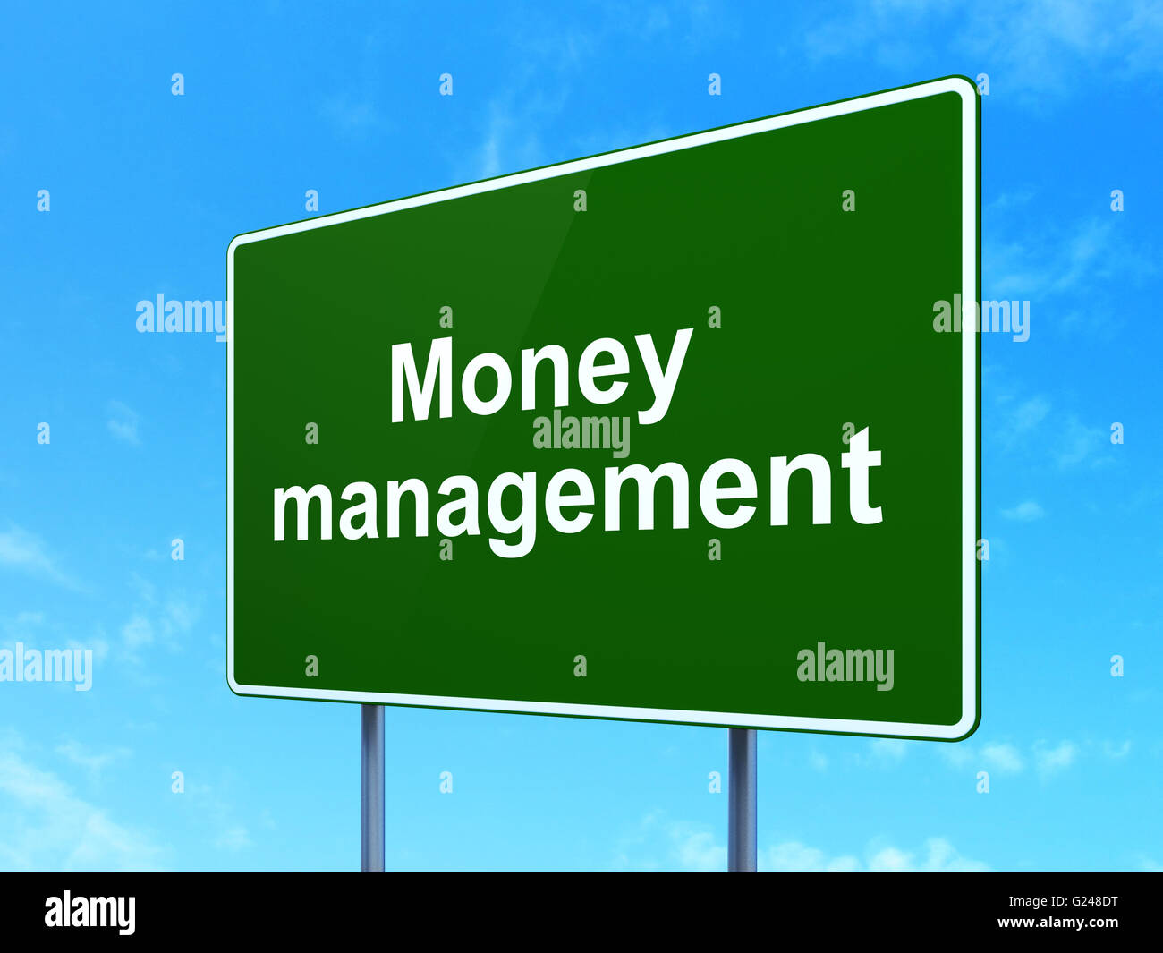 Currency concept: Money Management on road sign background Stock Photo ...