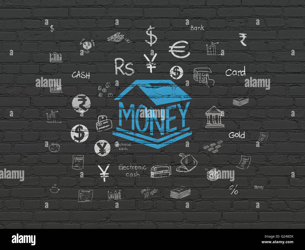 Money concept: Money Box on wall background Stock Photo - Alamy