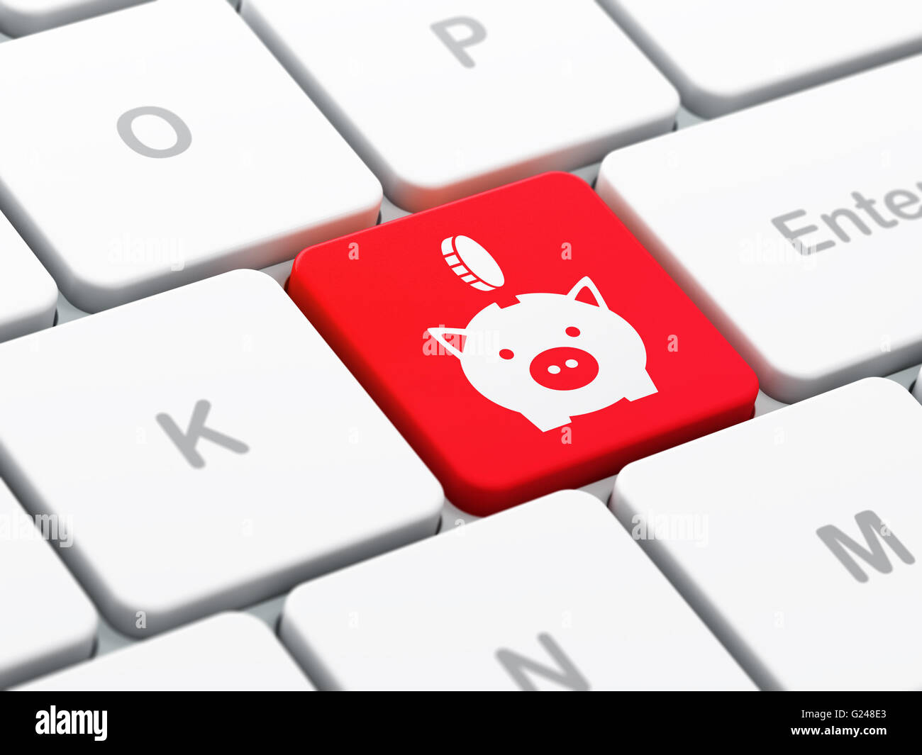 Money concept: Money Box With Coin on computer keyboard background ...