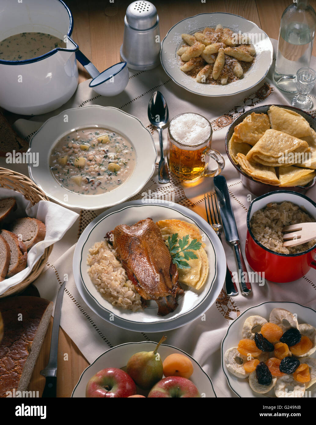 Slovak national cuisine, bread, soup with white beans, sweet potato ...