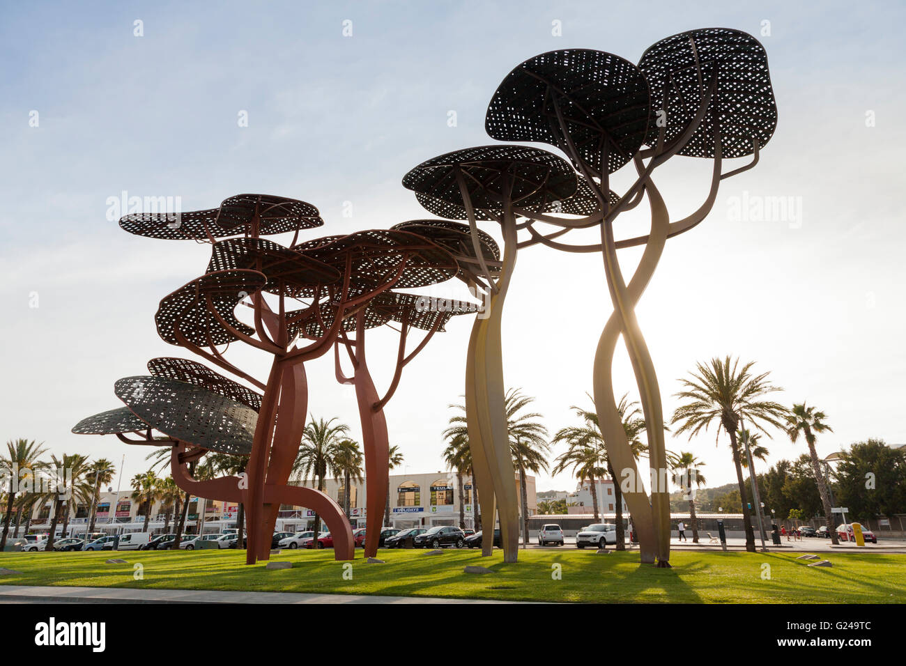 Large pine tree sculpture on the promenade of La Pineda, Platja de la ...