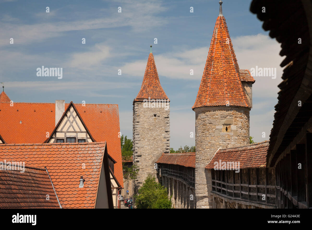 City walls, Rothenburg ob der Tauber, Tauber Valley, Franconia, Bavaria ...