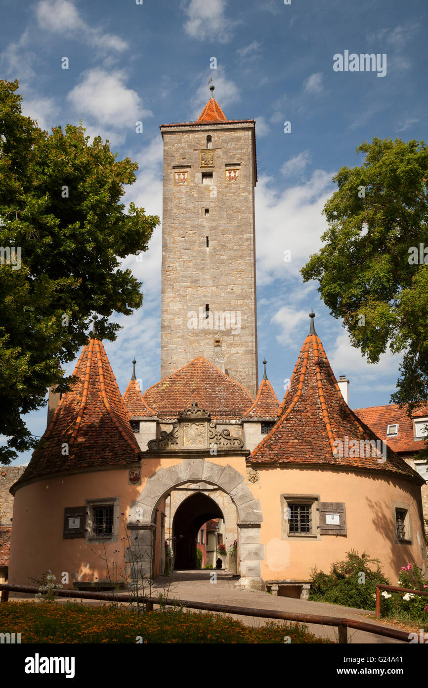 Castle gate, historic centre, Rothenburg ob der Tauber, Tauber Valley ...