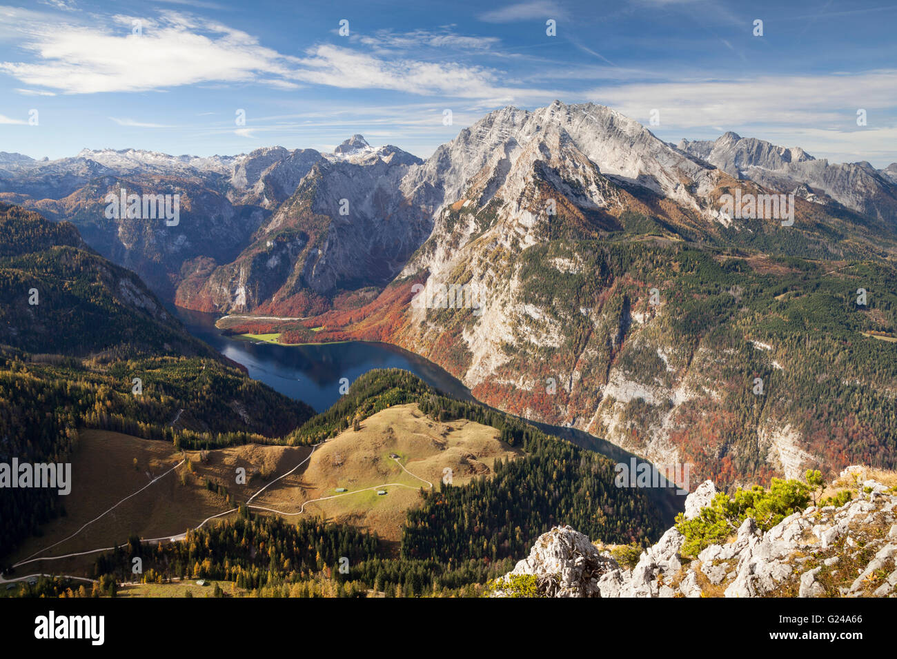 View from Mt Jenner of Königssee Lake and Mt Watzmann, Berchtesgaden ...