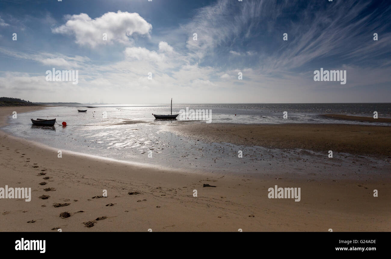 Hjerting, Denmark. Small boats on Hjerting beach with Esbjerg in the ...