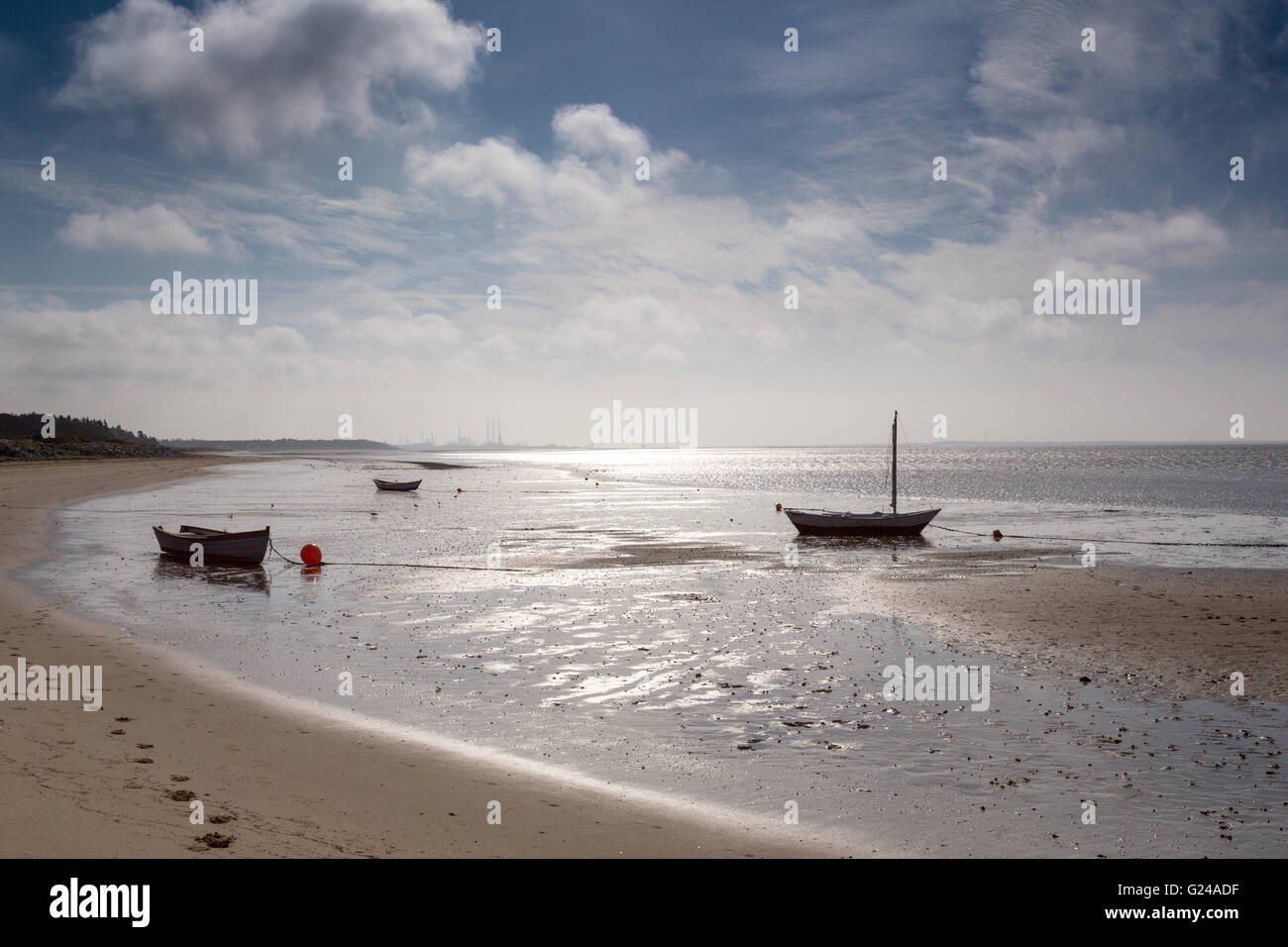 Hjerting, Denmark. Small boats on Hjerting beach with Esbjerg in the ...