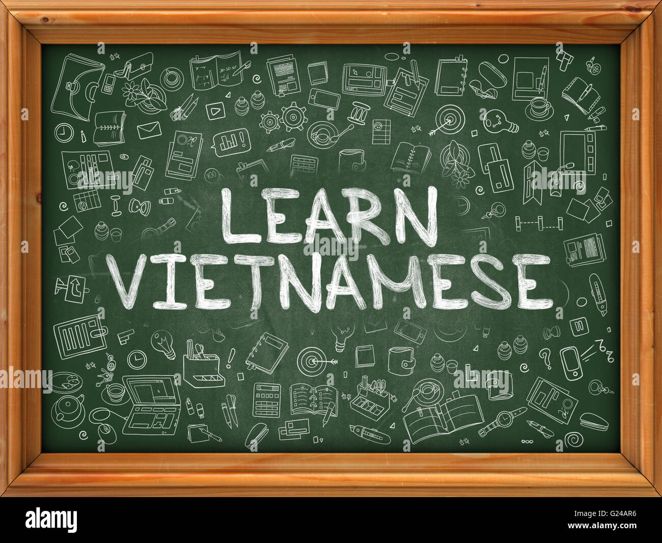 Learn Vietnamese - Hand Drawn on Green Chalkboard Stock Photo - Alamy