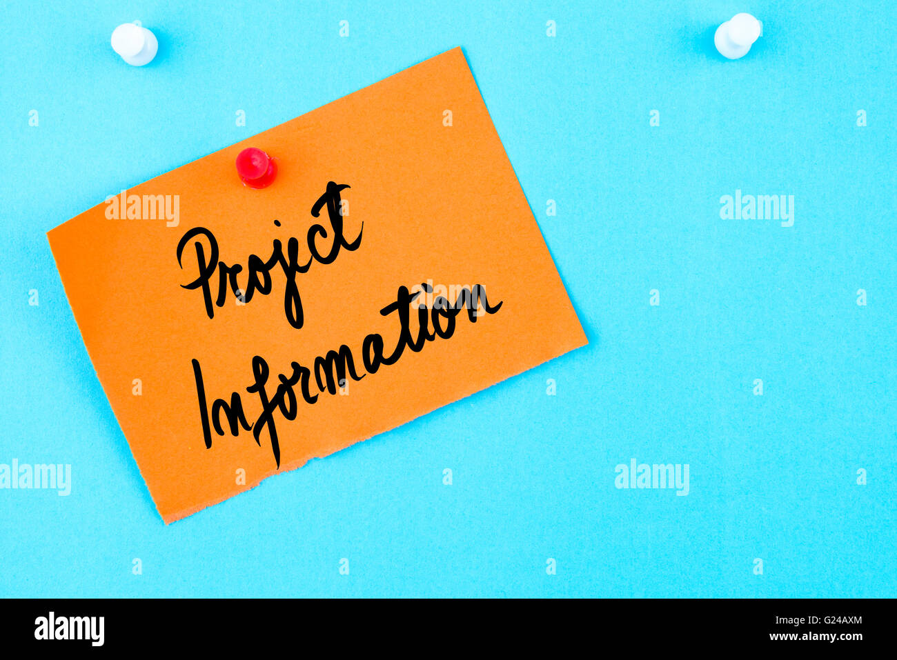 Project Information written on orange paper note pinned on cork board ...