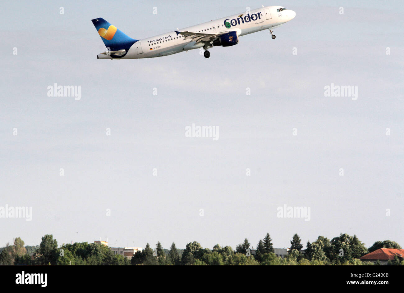 BUCHAREST, ROMANIA - May 18, 2016: Condor Airbus A320 taking off at ...
