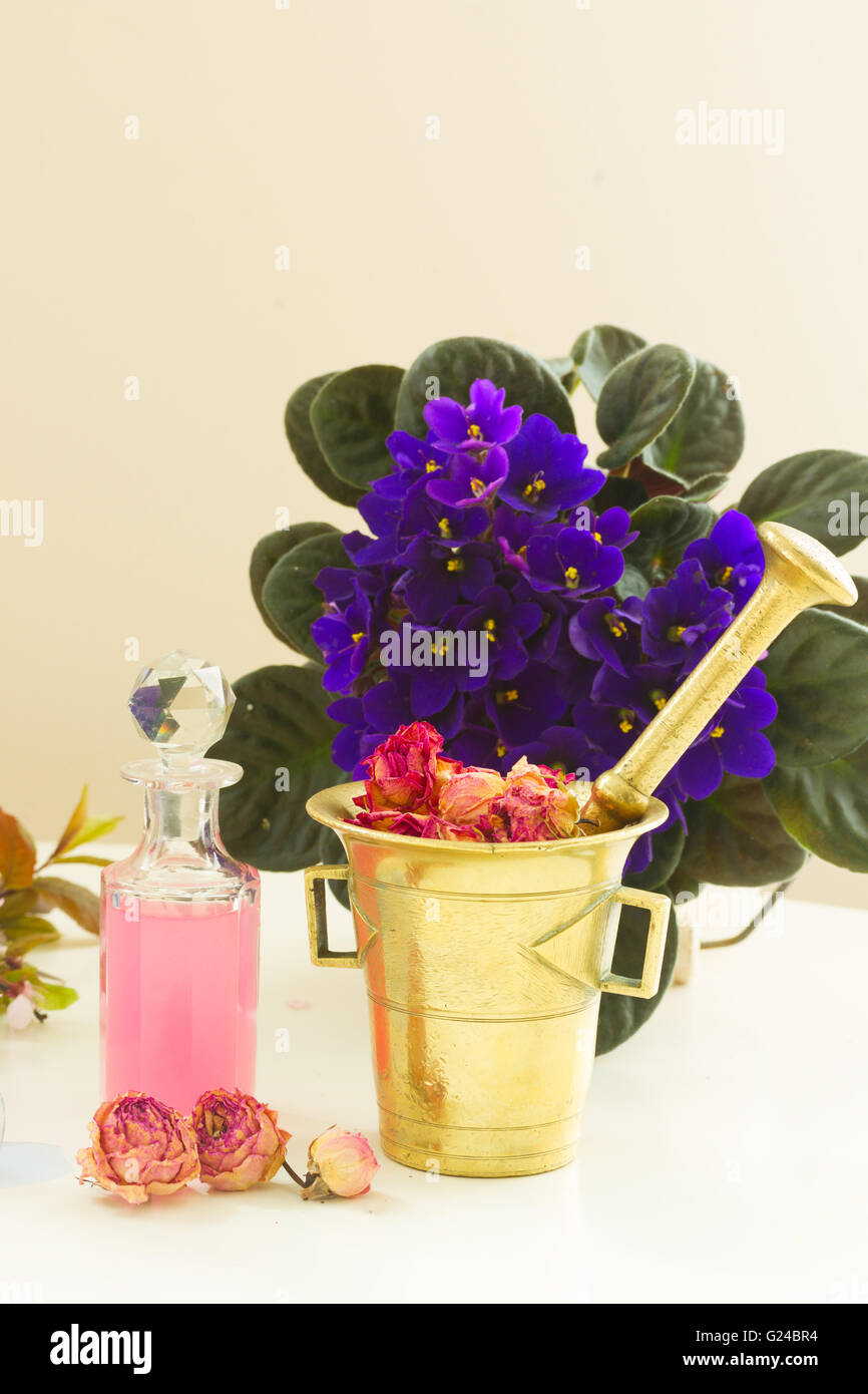 aromatherapy - dry flowers and potions Stock Photo - Alamy