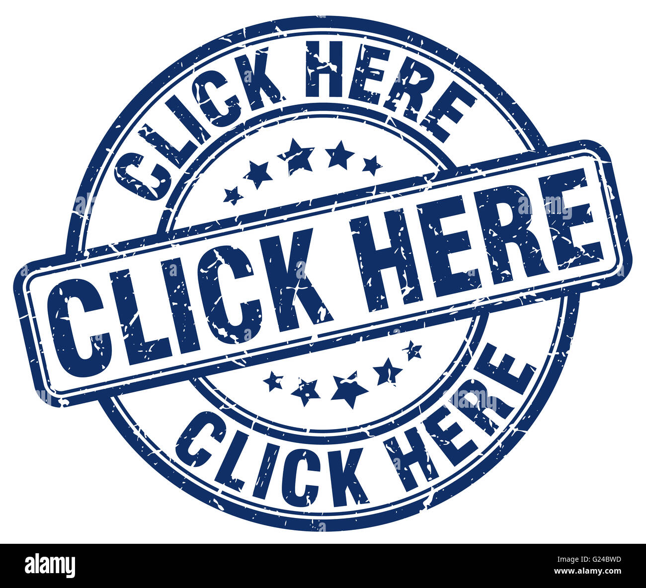 click here blue grunge round vintage rubber stamp Stock Photo - Alamy