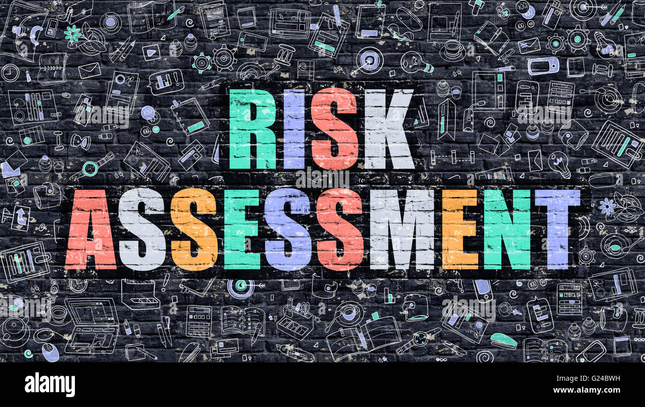 Multicolor Risk Assessment on Dark Brickwall. Doodle Style Stock Photo ...