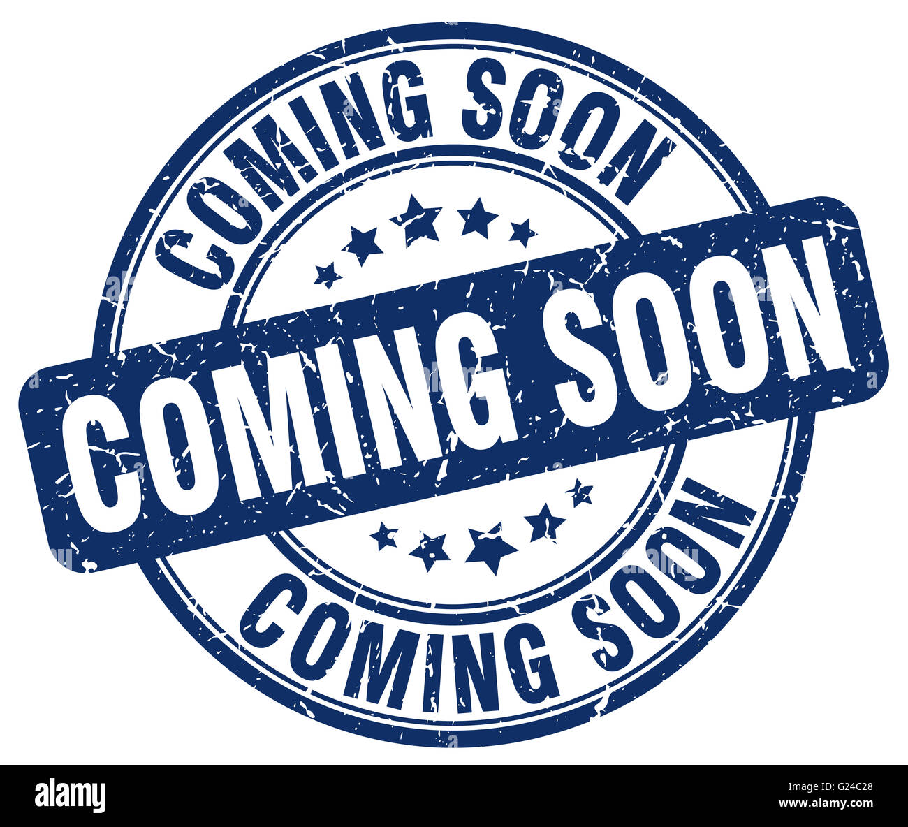 coming soon blue grunge round vintage rubber stamp Stock Photo - Alamy